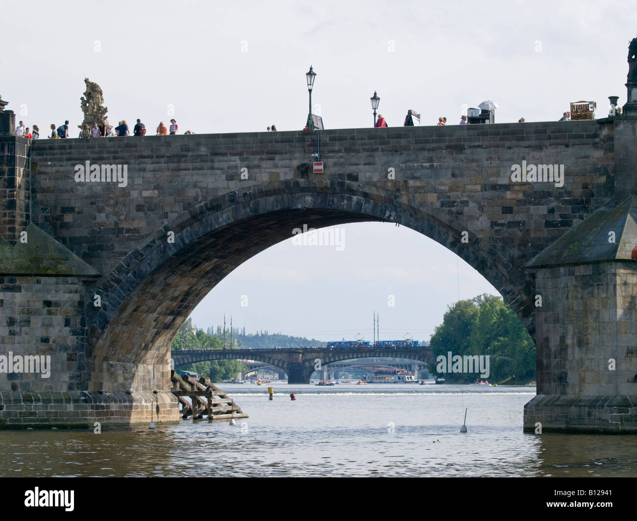 Saint Charles bridge over Vltava river in Prague (Czech Republic Stock ...