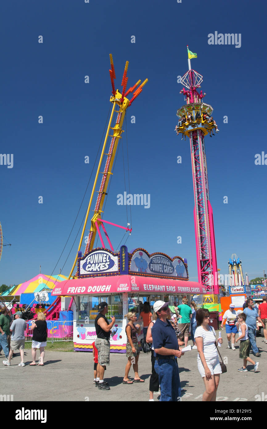 G Force and Drop Tower Carnival Rides Food Stand with Funnel Cakes and ...