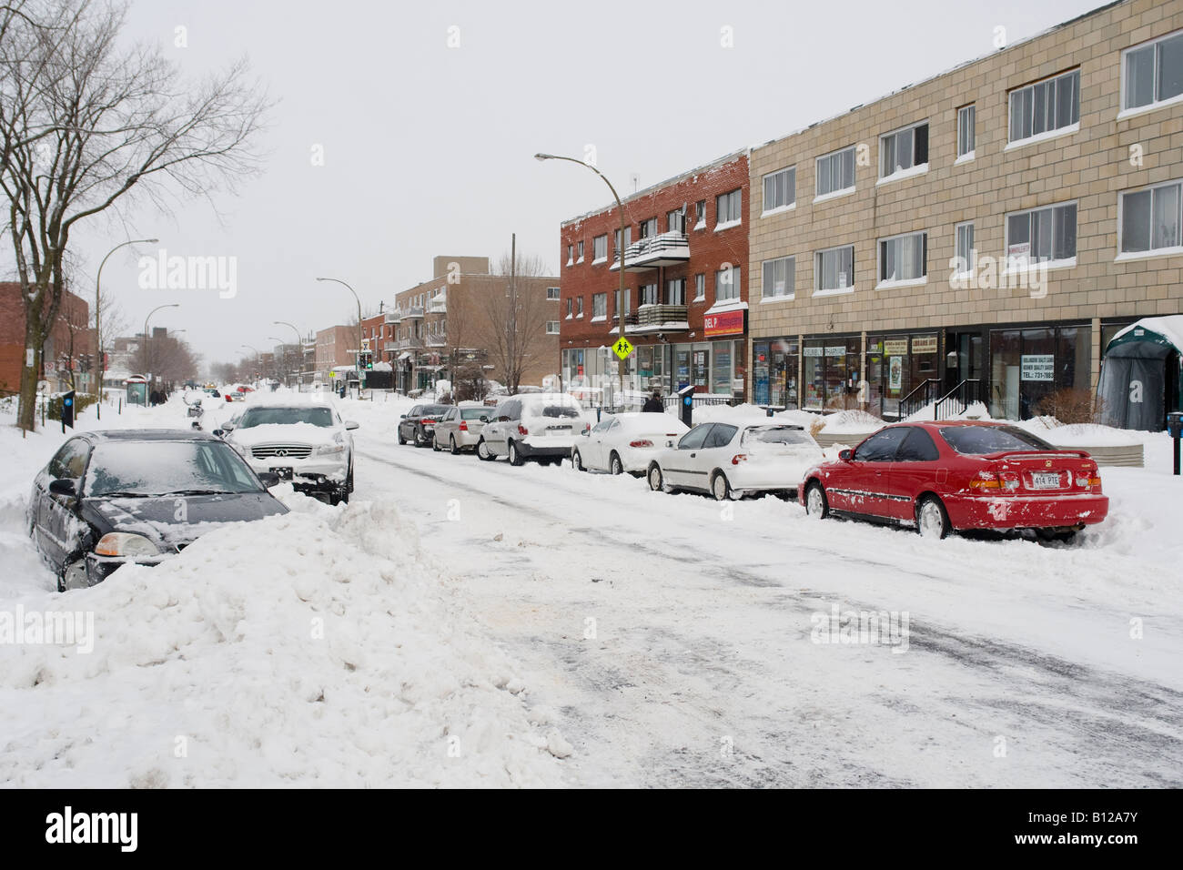 A scene along snow bound Montreal suburban street after a heavy snow ...