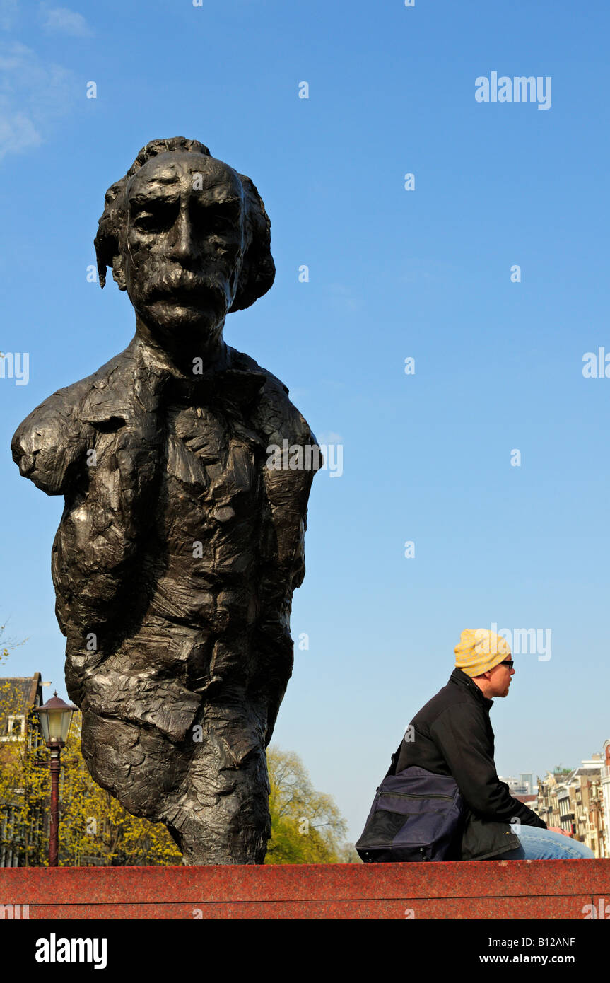 Multatuli Dutch writer statue by the Singel canal Amsterdam Holland The ...
