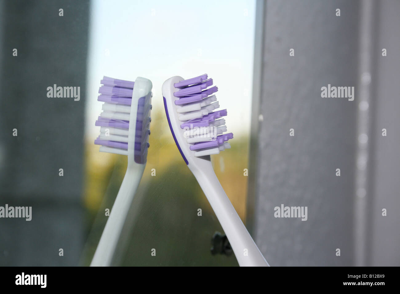 A toothbrush next to a mirror Stock Photo - Alamy