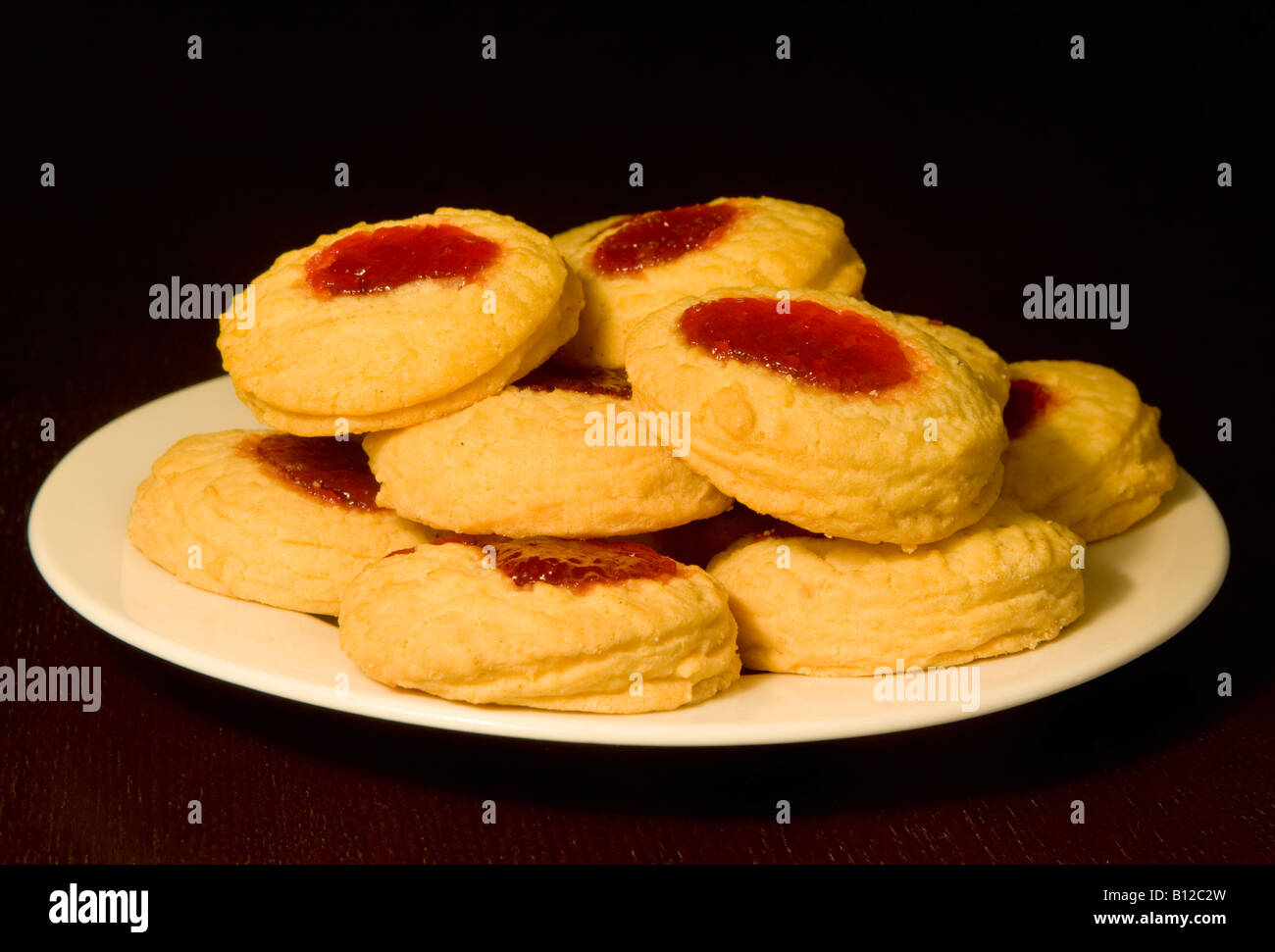 A plate of jam drop biscuits on a table Stock Photo - Alamy