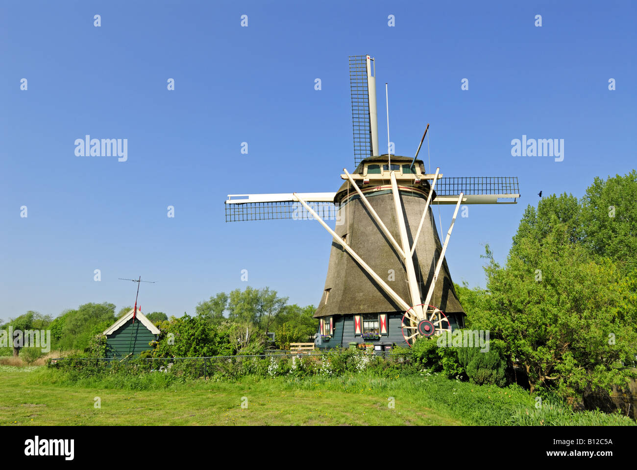 Traditional Dutch windmills along water canals Holland Europe Stock ...
