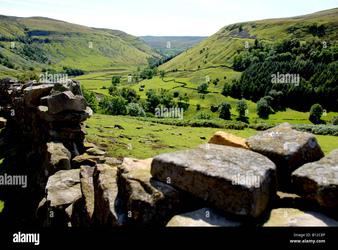 Head of valley in summer near Swaledale Muker North Yorkshire England ...
