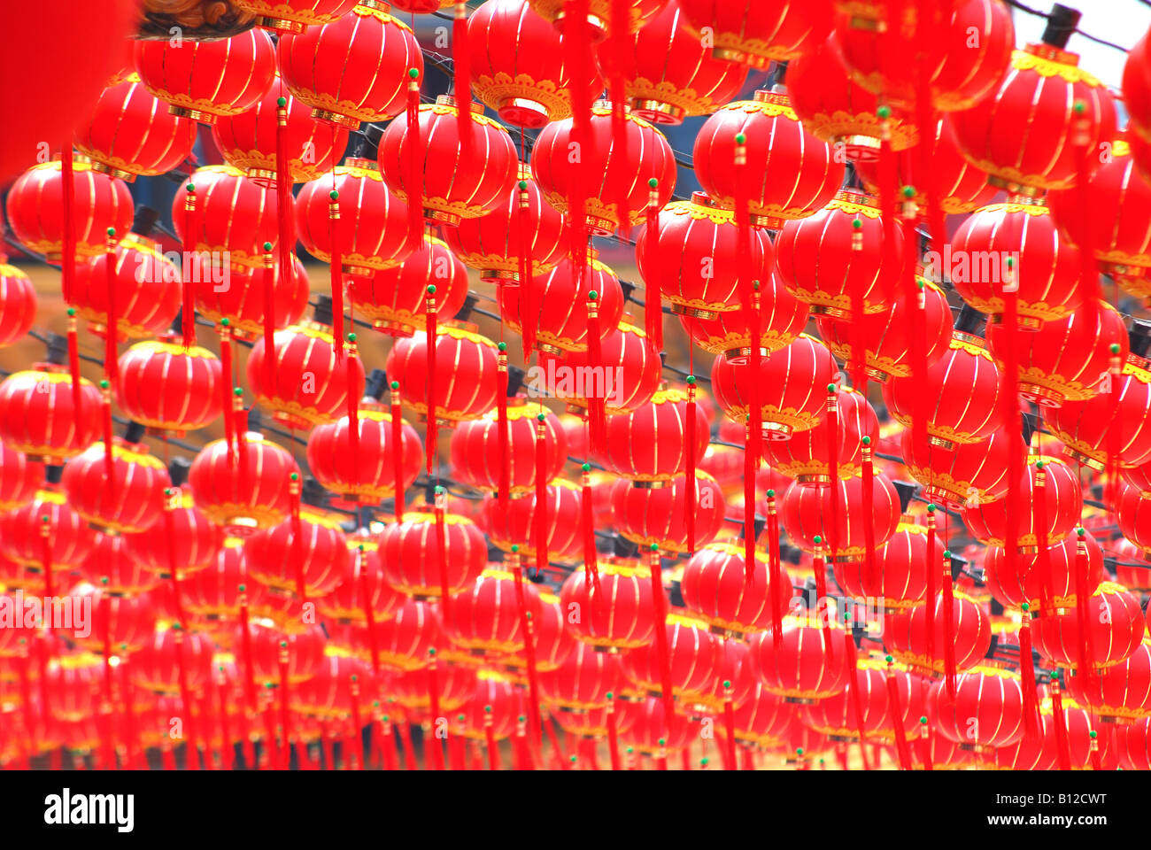 Rows of red lanterns hanging up during Chinese New Year festival Stock ...