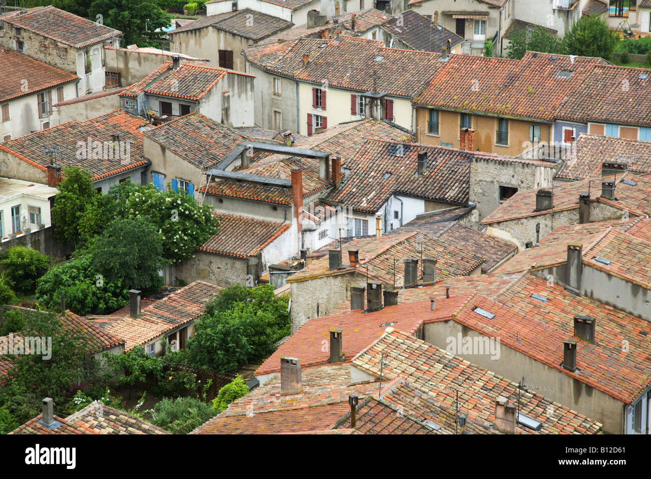 Aerial view of French terracotta rooftops in Carcassonne France Stock ...