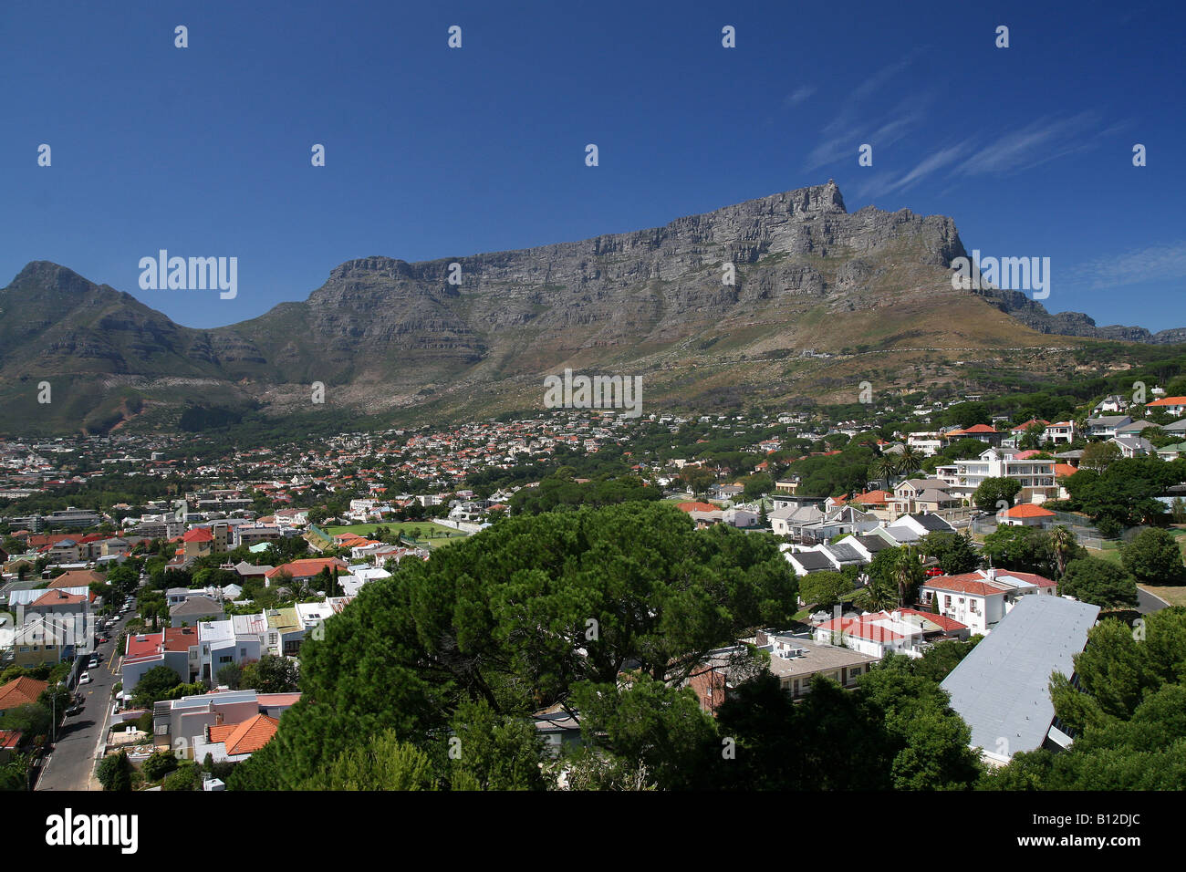 view over the city of Cape Town, South Africa, and the Table Mountain ...