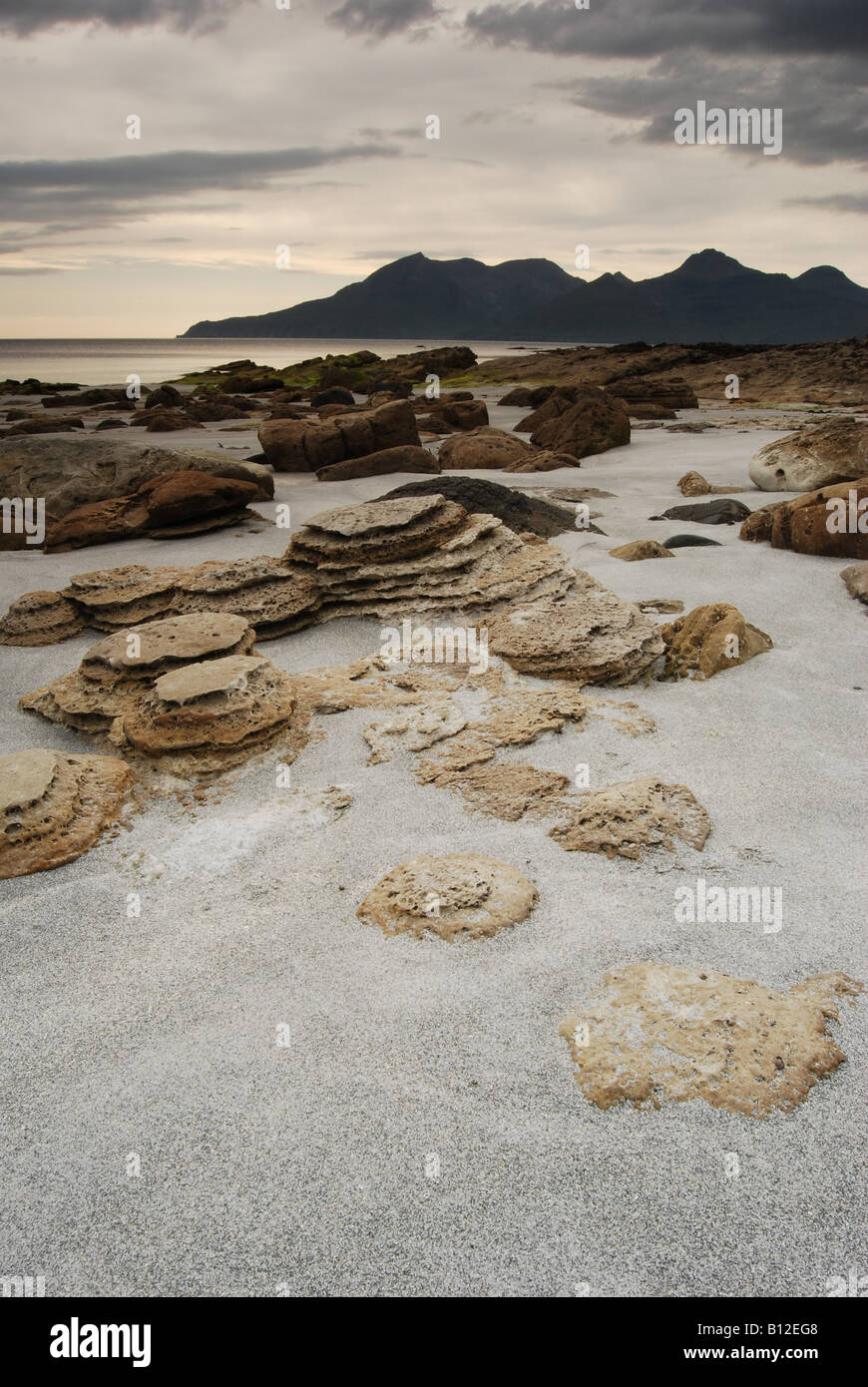 Rum Cuillin viewed from Camas Sgiotaig ( Singing Sands), Isle of Eigg ...
