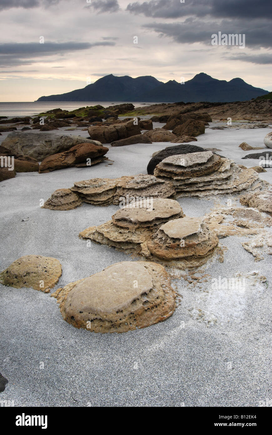 Rum Cuillin viewed from Camas Sgiotaig ( Singing Sands), Isle of Eigg ...