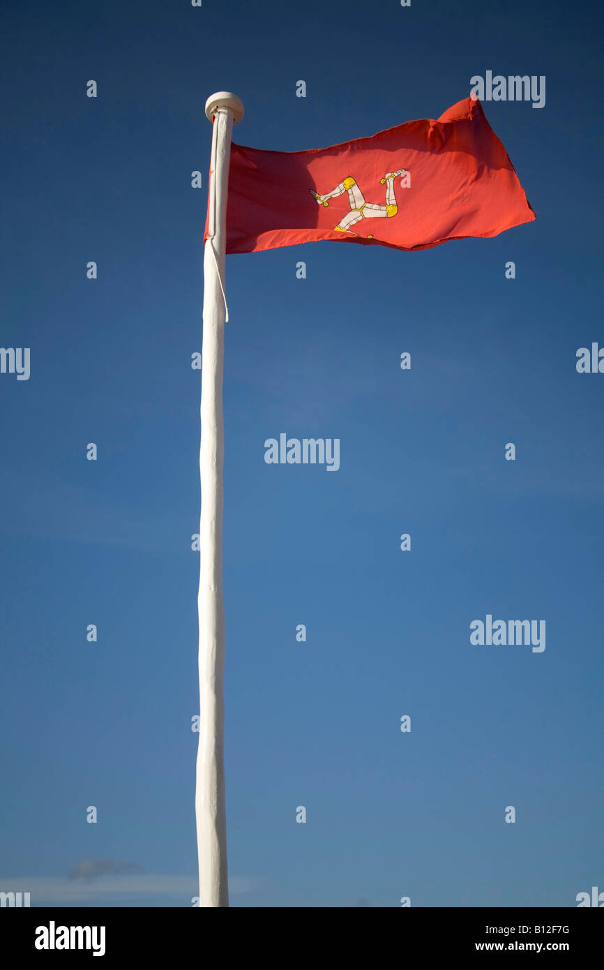 Isle of Man Flag, red with blue sky,flying on flagpole. vertical, 83108 ...
