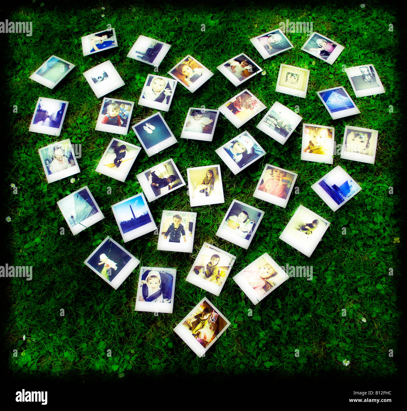 polaroid collection heart shape photographs instant retro grass lawn ...