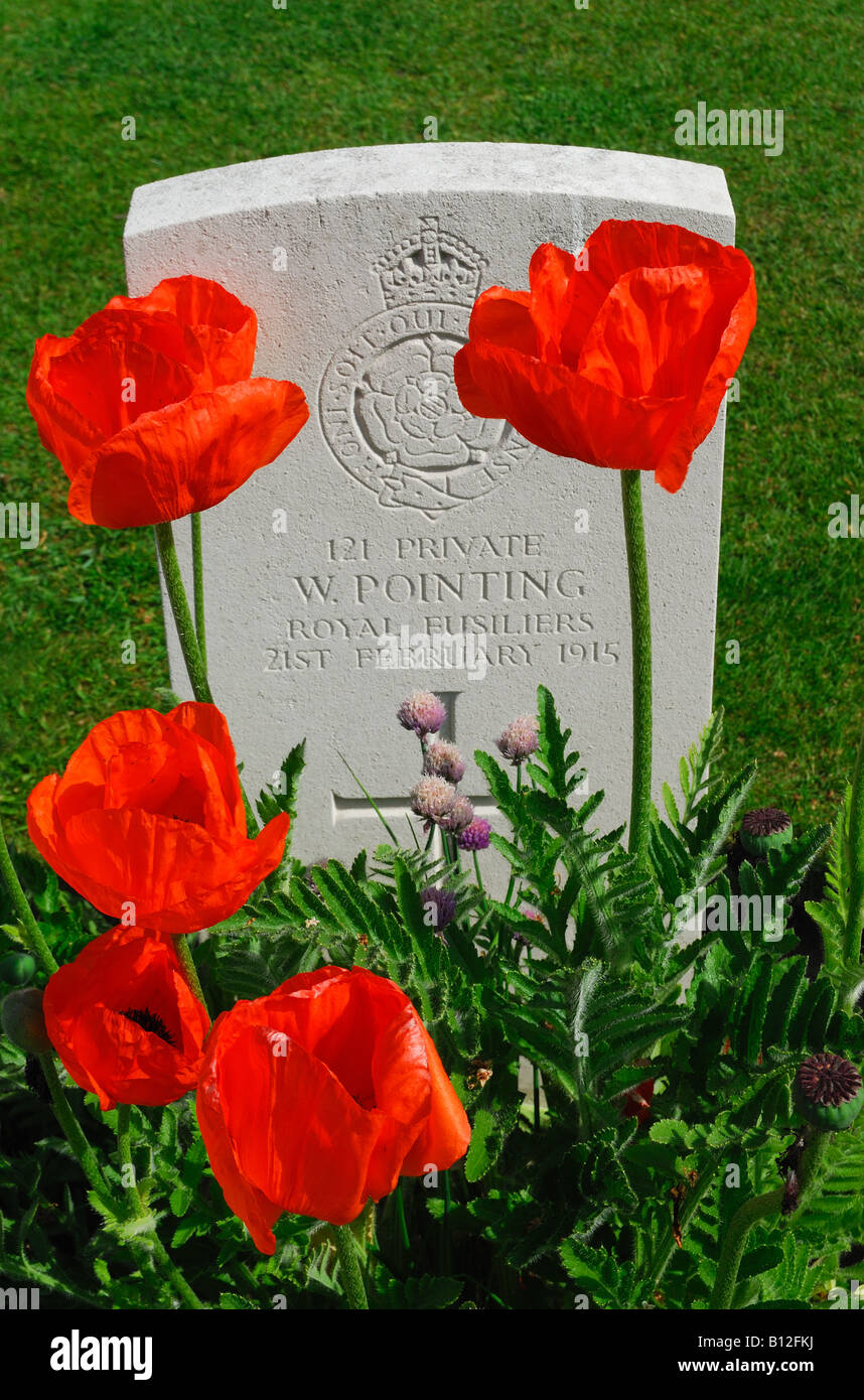 Headstone in World War One war cemetery Ramparts Cemetery also known as ...