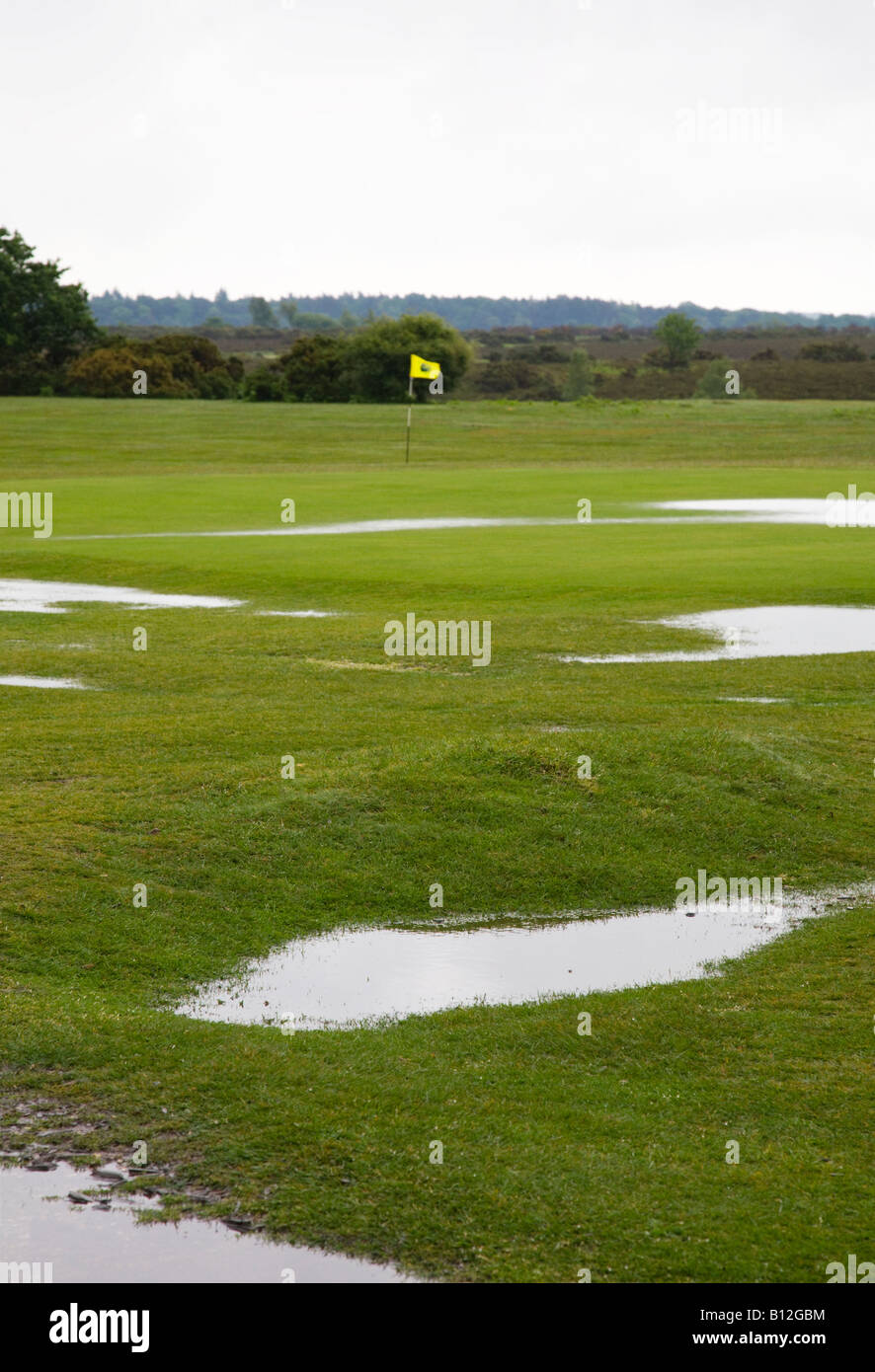 Waterlogged golf course at Burley in the New Forest. Hampshire. UK ...