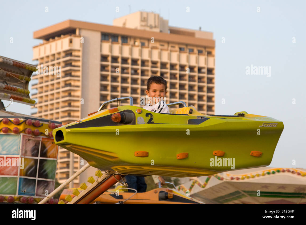 Tripoli Libya North Africa Libyan Boy on Amusement Park Ride Stock ...