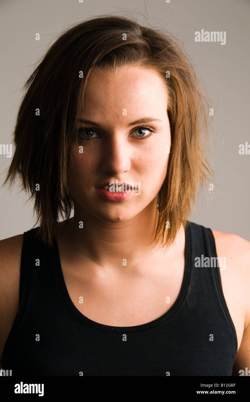 angry aggressive young 19 nineteen year old teenage girl Stock Photo ...