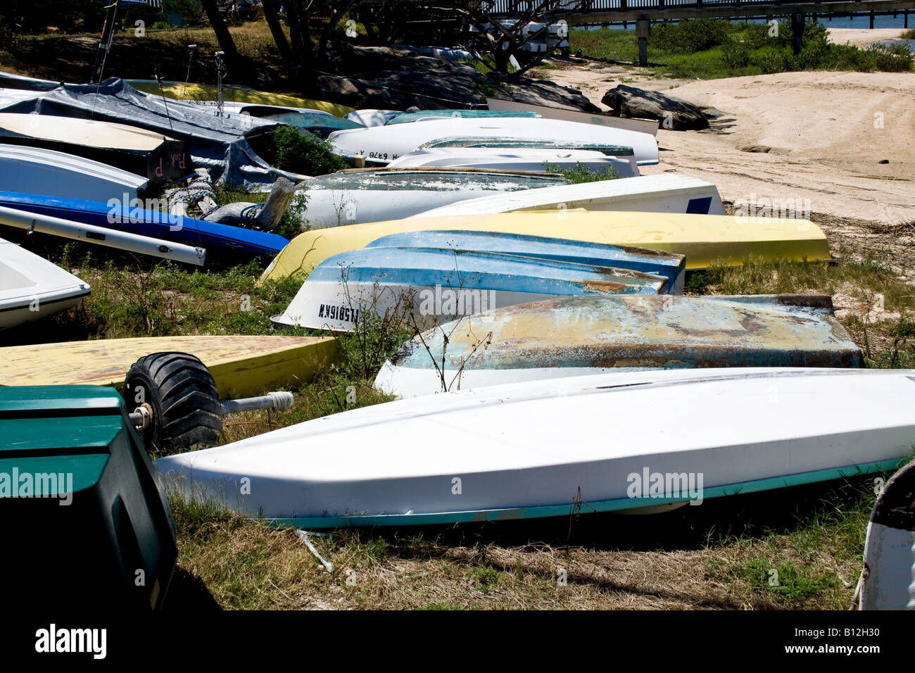 Numerous small boats on the grass in St. Augustine, Florida Stock Photo ...