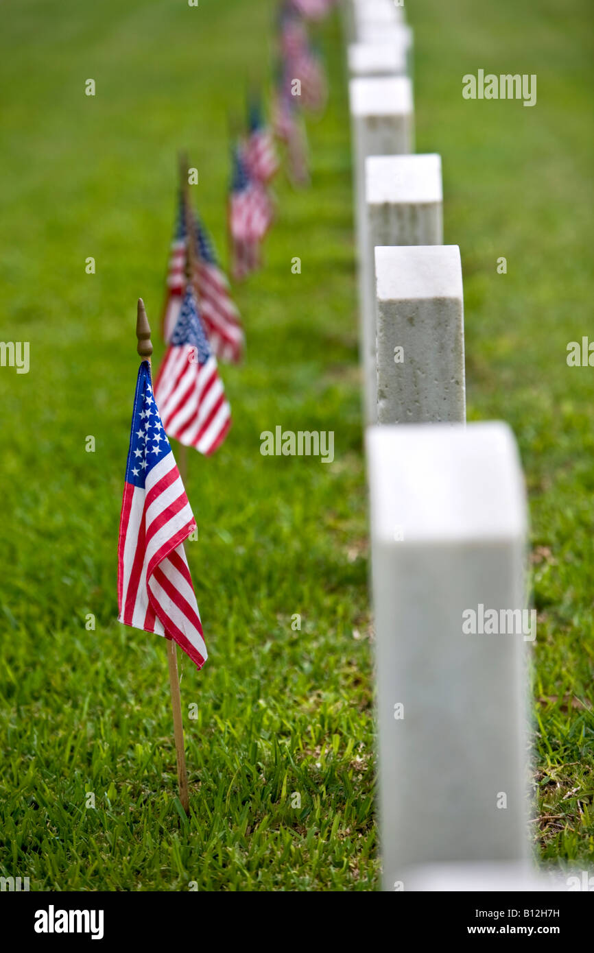 Veterans Cemetery flags in row verticle. Fort Sam Houston, San Antonio ...