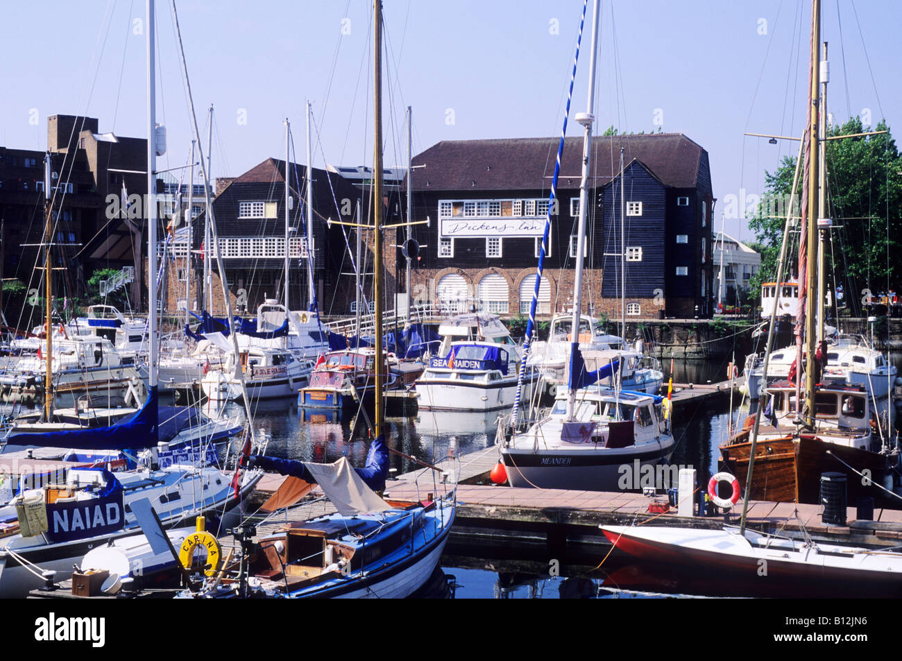St Katherine's Dock London Dickens Inn pub public house marina boats ...