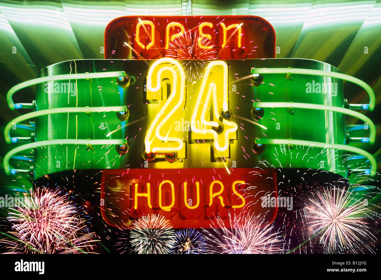 NEON OPEN 24 HOURS SIGN Stock Photo - Alamy