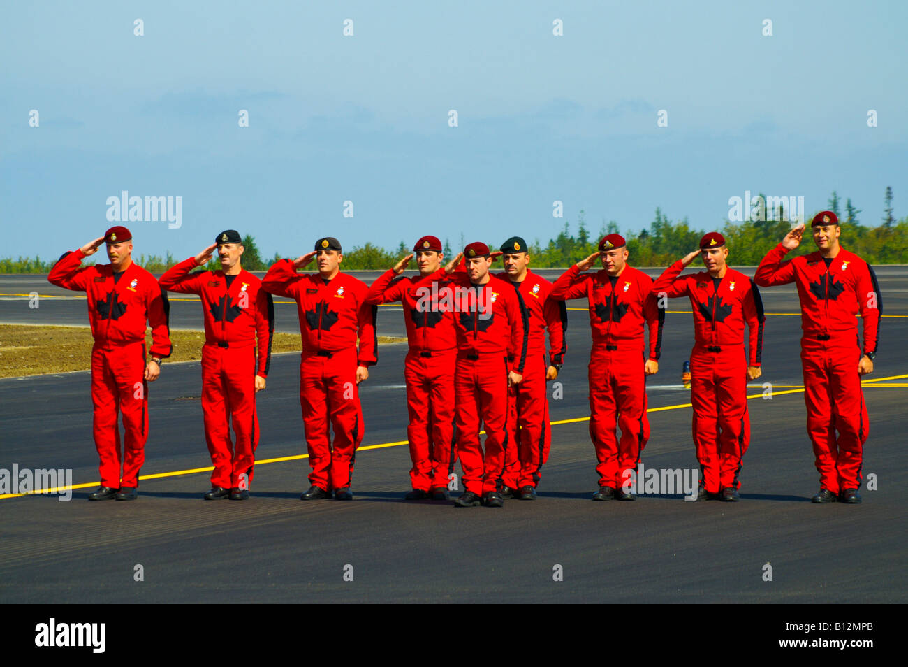 Canadian Forces Skyhawks parachute team salute the crowd at the Nova ...