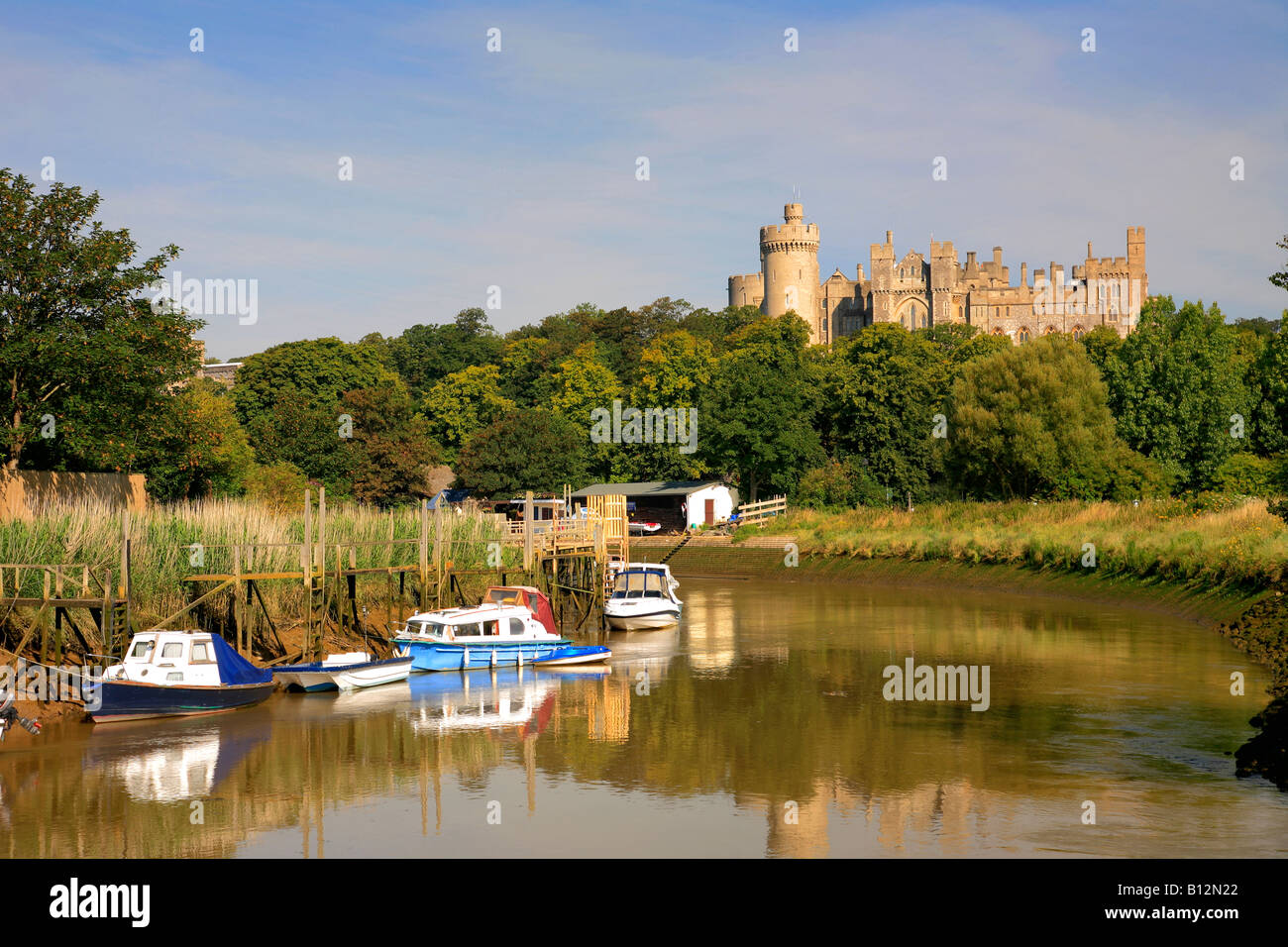 Blue Sky Summer day Arundel Castle river Arun West Sussex England ...