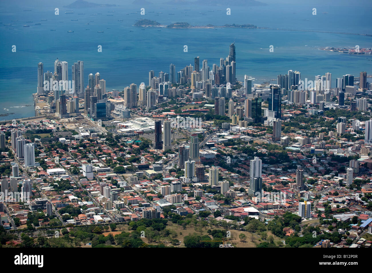 AERIAL OF PANAMA BAY SKYLINE DOWNTOWN PANAMA CITY REPUBLIC OF PANAMA ...