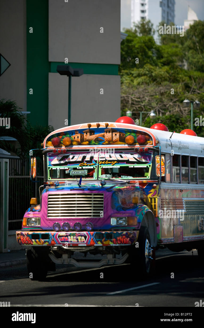 ROJA DIABLO RED DEVIL PAINTED BUS AVENIDA BALBOA PANAMA CITY REPUBLIC ...