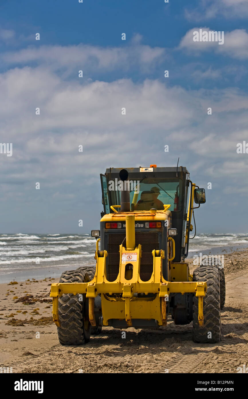 Beach being smoothed by a road grader south Texas Padre Island Stock ...