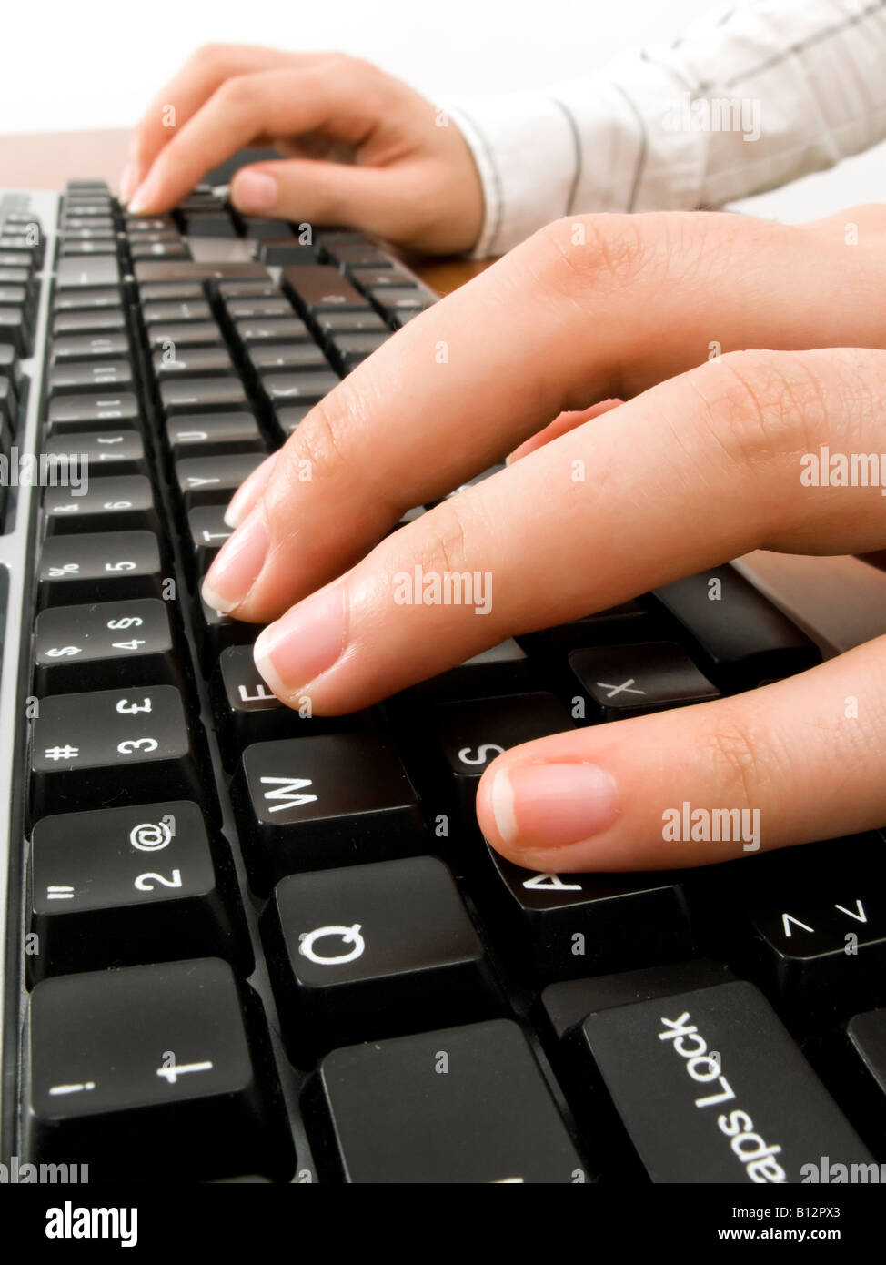 Businesswoman typing in the computer keyboard and using a mouse Stock ...
