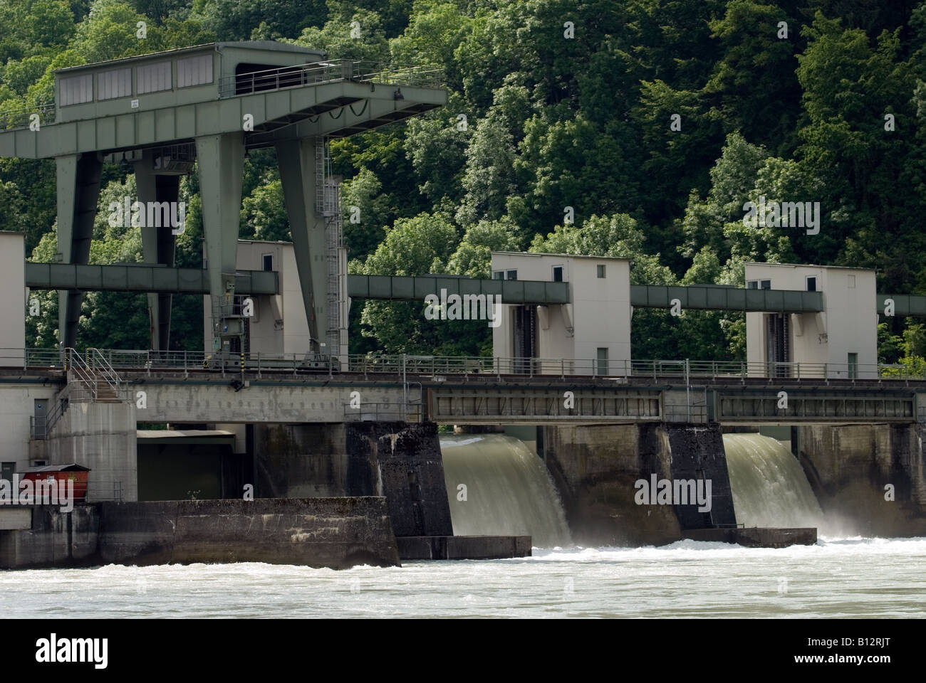 E.ON hydroelectric power station on the river Inn, Wasserburg, Bavaria ...