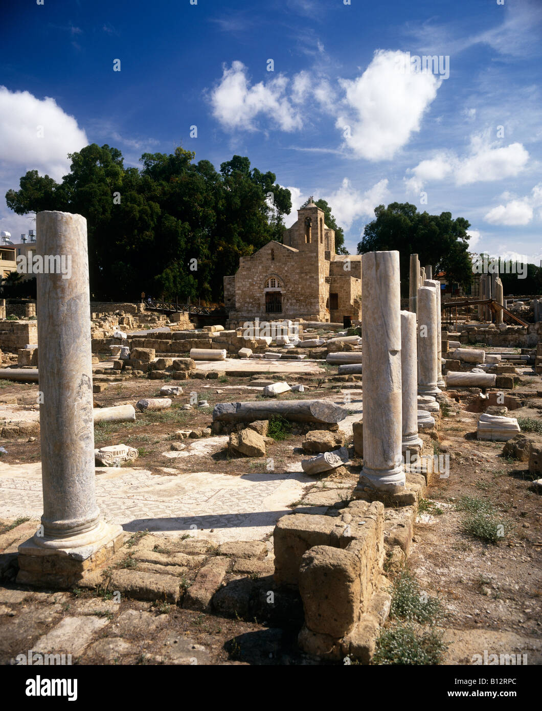 Ruins Temple Aphrodite, Theoskepasti church, Kato Paphos, Cyprus Stock ...