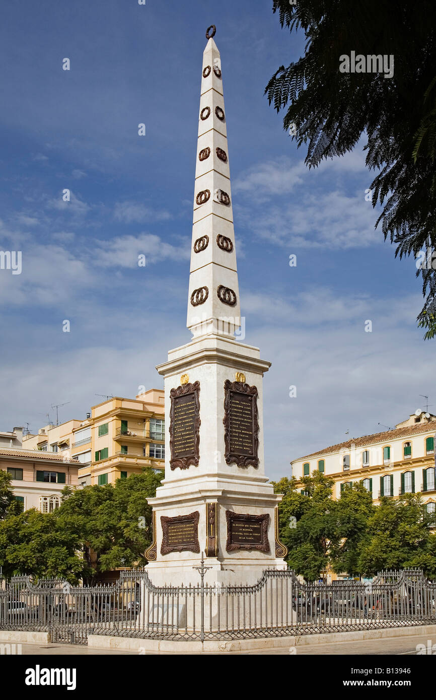 Torrijos monument in La Merced square malaga sun coast Andalusia Spain ...