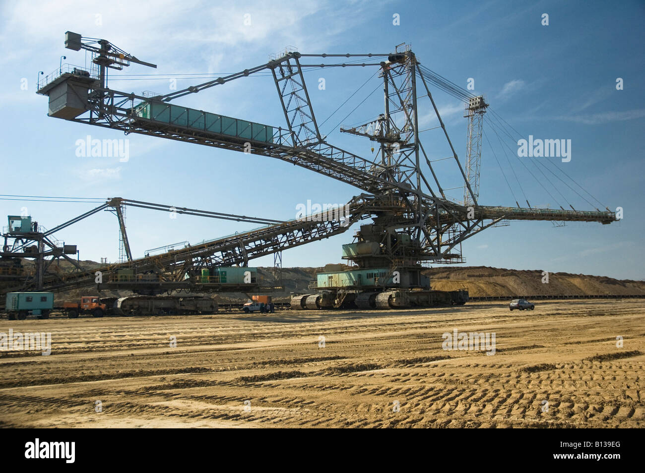 60m high dragline in a brown coal surface mine near Profen East Germany ...