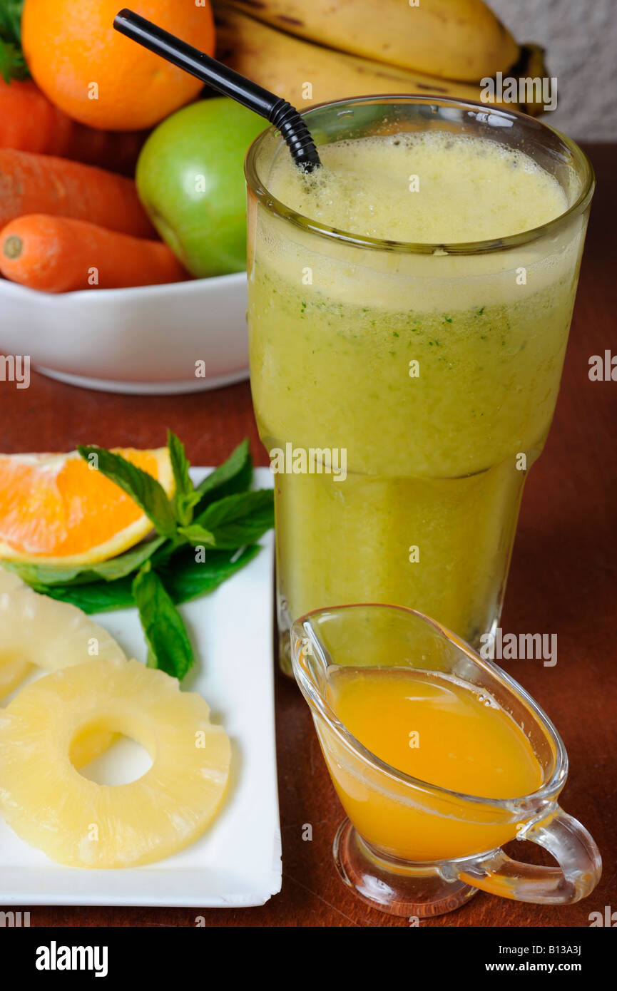 Organic Health Food meal Fruit vegetables and a shake drink Stock Photo ...