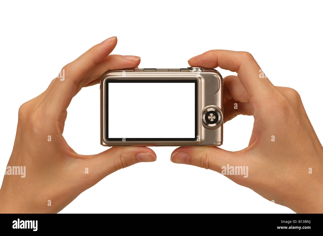 female hands taking picture with a compact digital camera Stock Photo ...