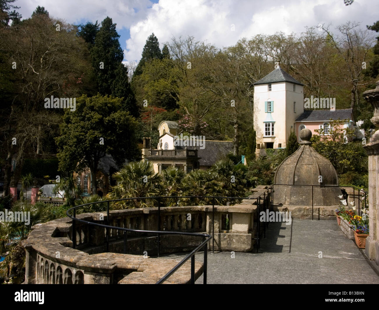 Roof of the Bristol Colonnade with Telford's Tower behind, Portmeirion ...