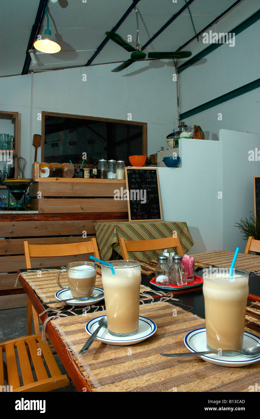 Interior of a small Cafe restaurant coffee and cake on the table Stock ...