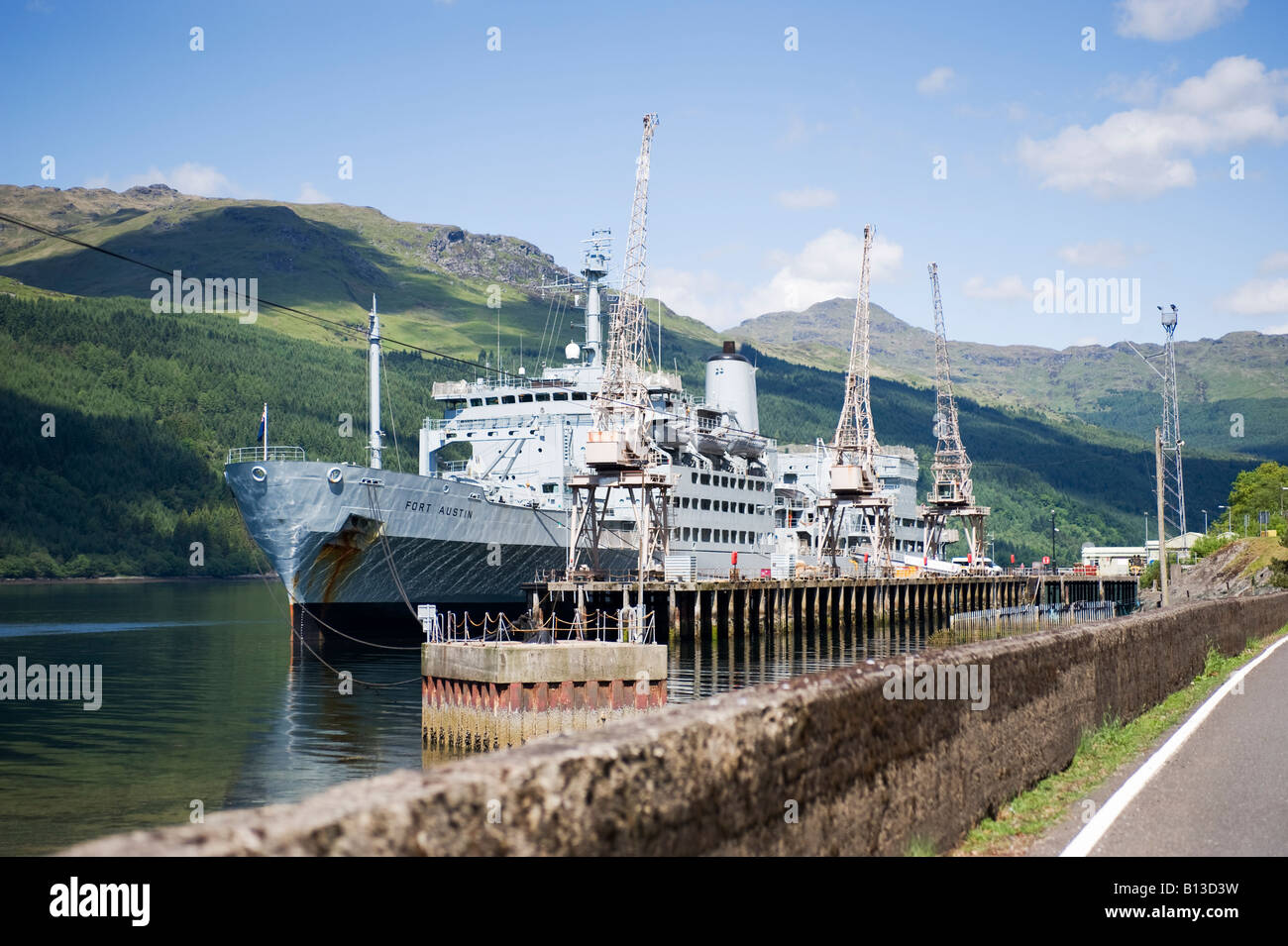 RFA Fort Austin fleet replenishment ship berthed at Loch Long in ...
