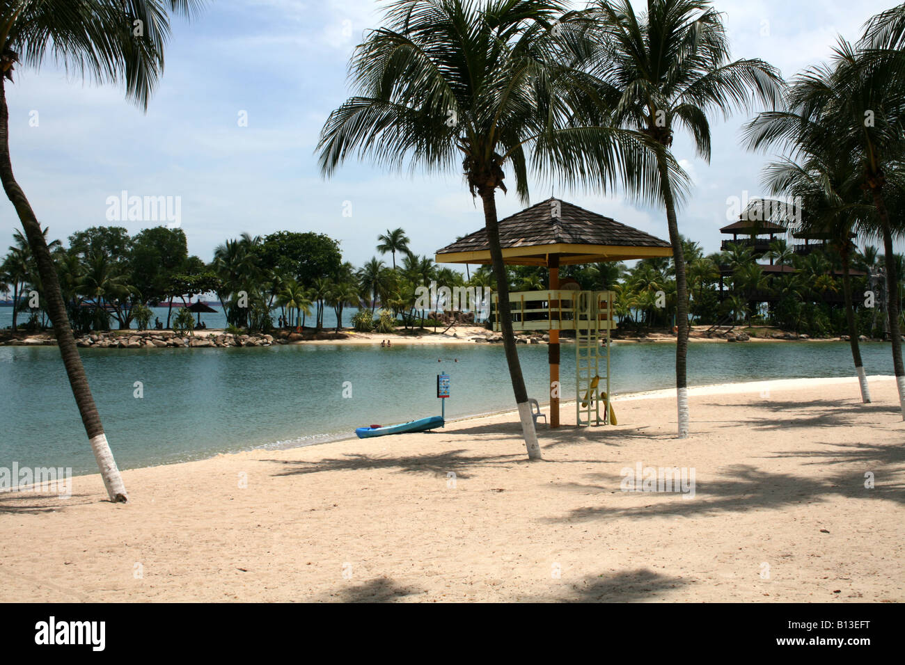 lifeguard observation platform and white sand beach Sentosa Singapore ...