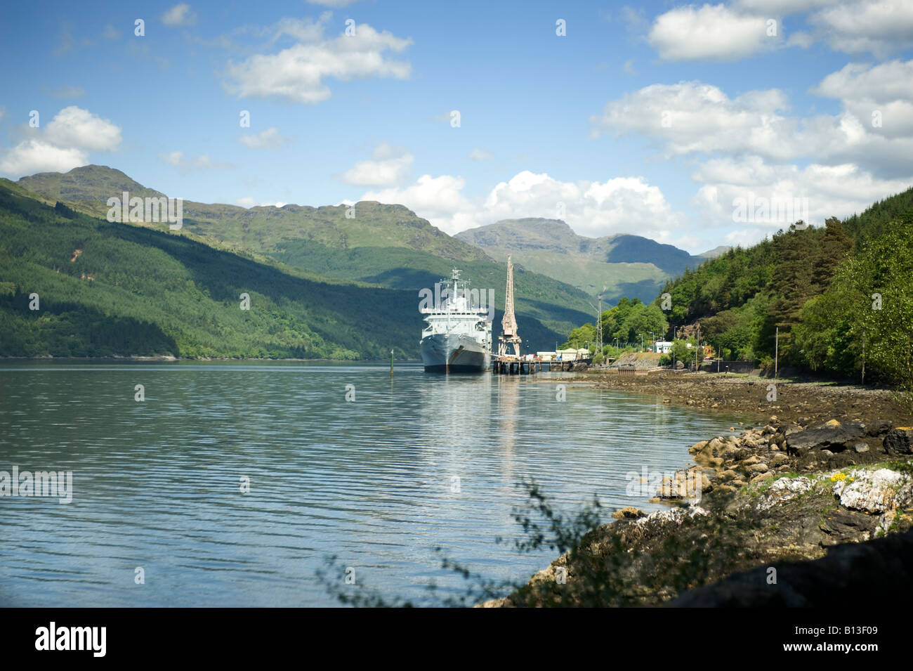 RFA Fort Austin fleet replenishment ship berthed at Loch Long in ...