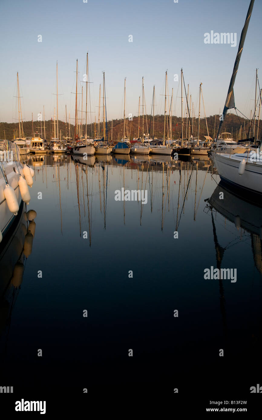 Dawn over the yachts in the Fethiye Marina Turkey Stock Photo - Alamy