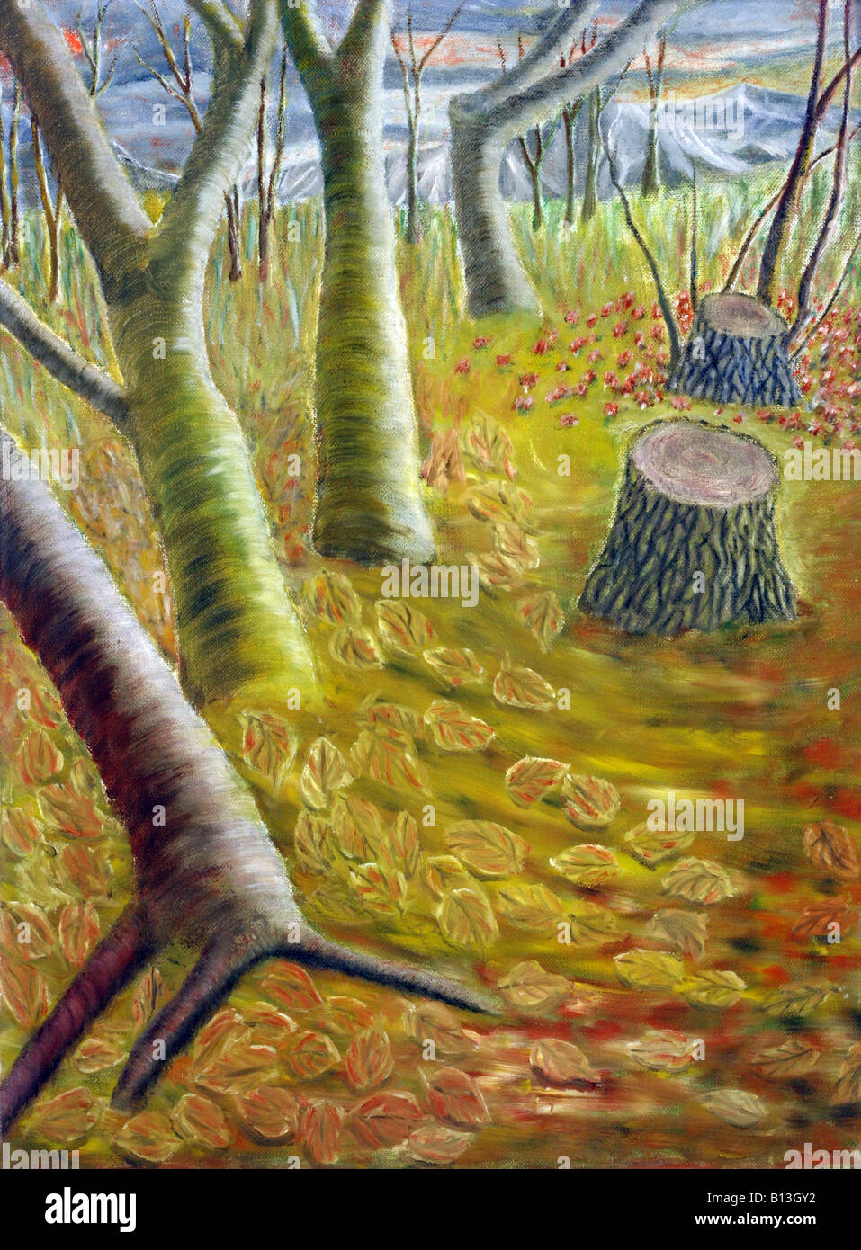 Autumn trees painting Stock Photo - Alamy