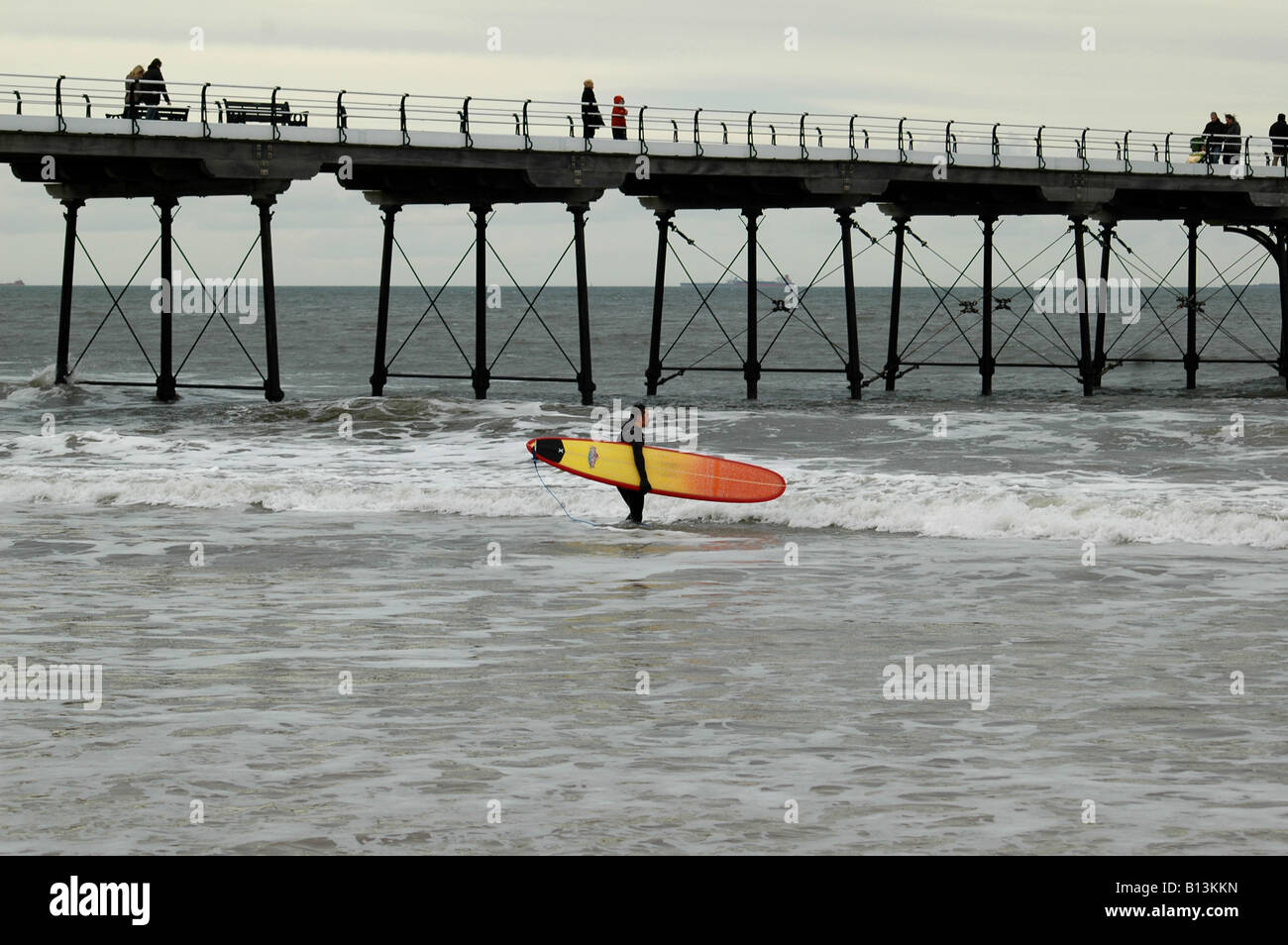 Saltburn pier surfers hi-res stock photography and images - Alamy