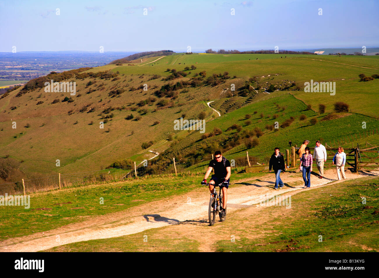 People on the Ditchling Beacon South Downs Sussex England Britain UK ...