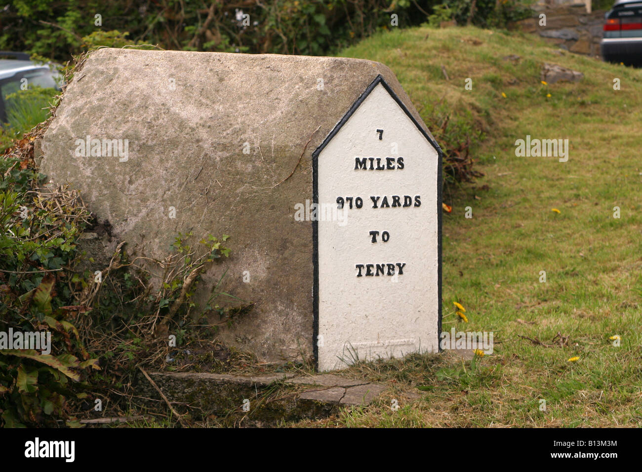 Milestone 7 miles to Tenby by roadside . Horizontal Milestone 31941 ...