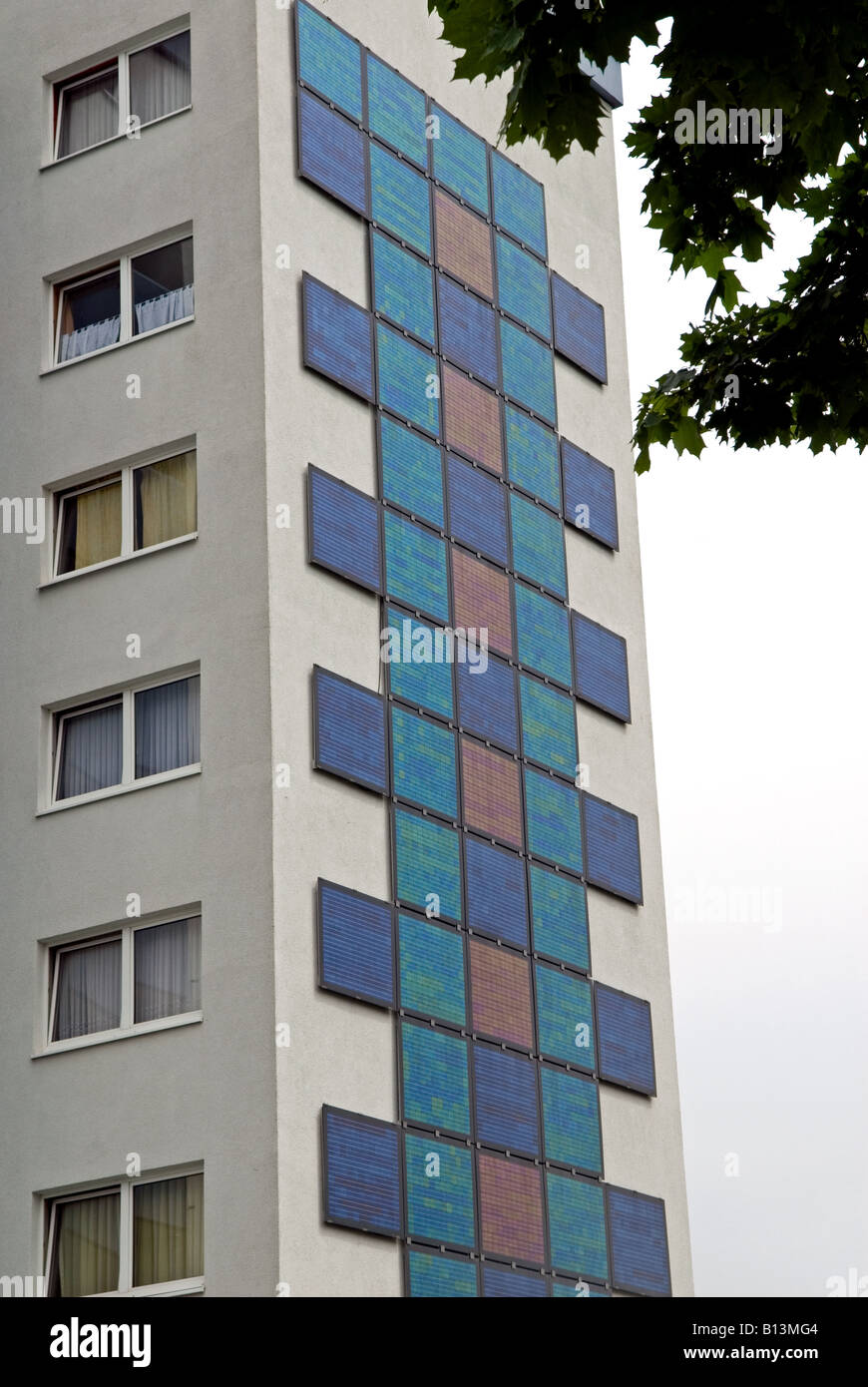 Large coloured solar panels fitted to apartments in Bocklemund, Cologne ...