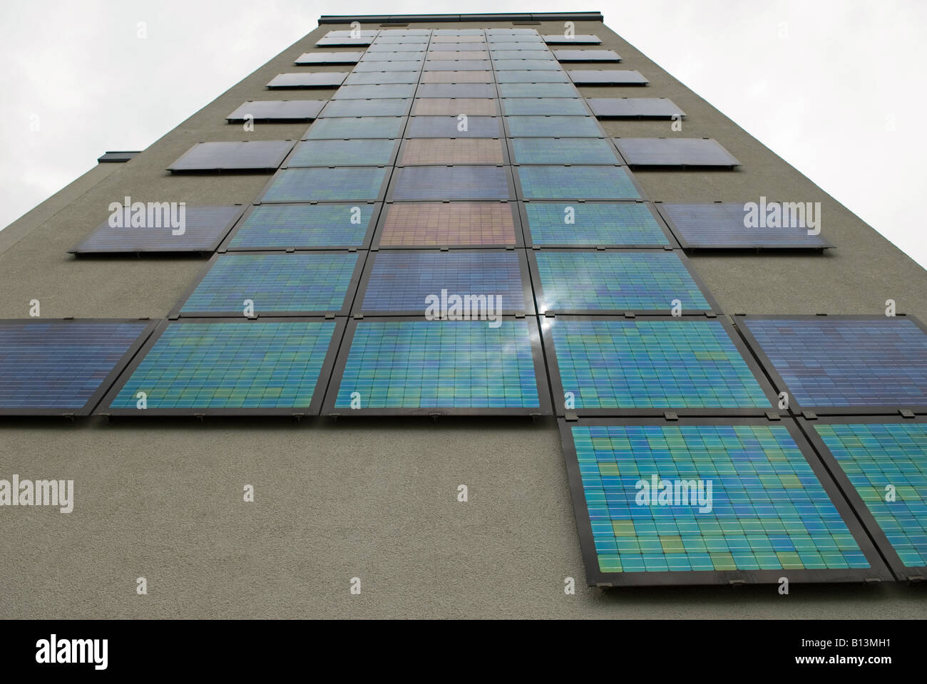 Large coloured solar panels fitted to apartments in Bocklemund, Cologne ...