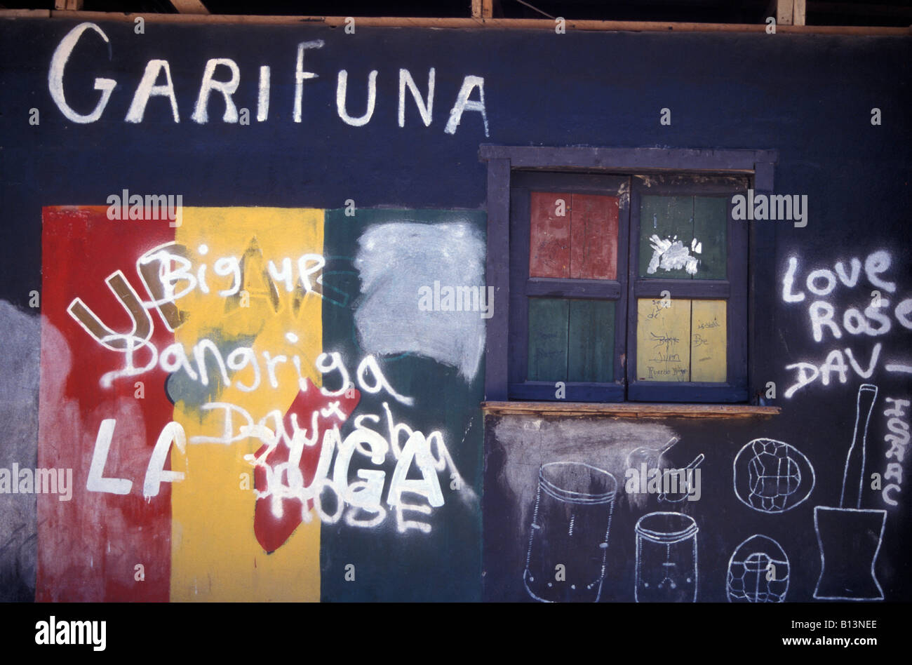 Garifuna graffiti on a wall in the Garifuna town of Livingston on the ...