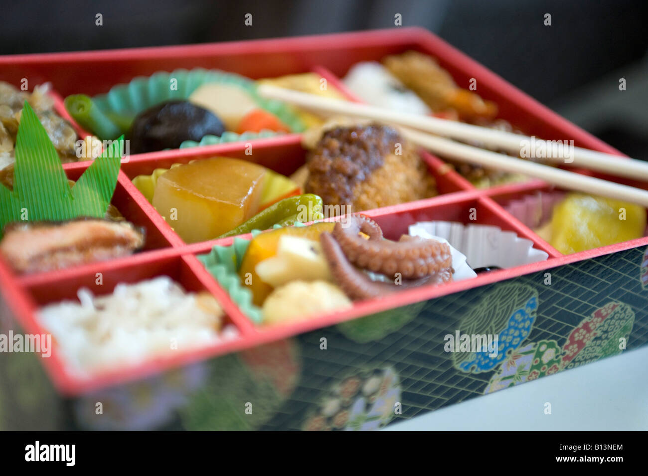 Detail of Japanese Bento food box containing many different varieties ...