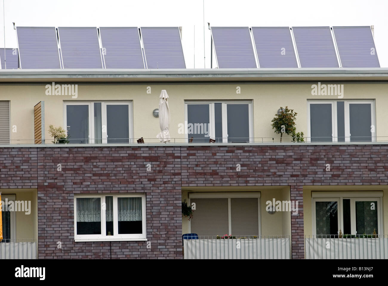 Solar panels on the roof of apartments in Bocklemund, Cologne, North ...